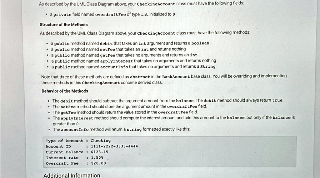 SOLVED: As described by the UML Class Diagram above, your ...
