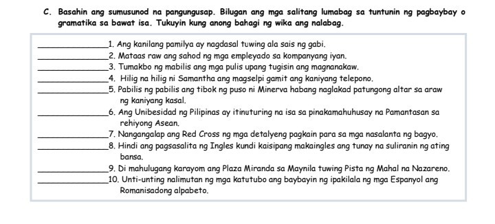 C. Basahin ang sumusunod na pangungusap. Bilugan ang mga...