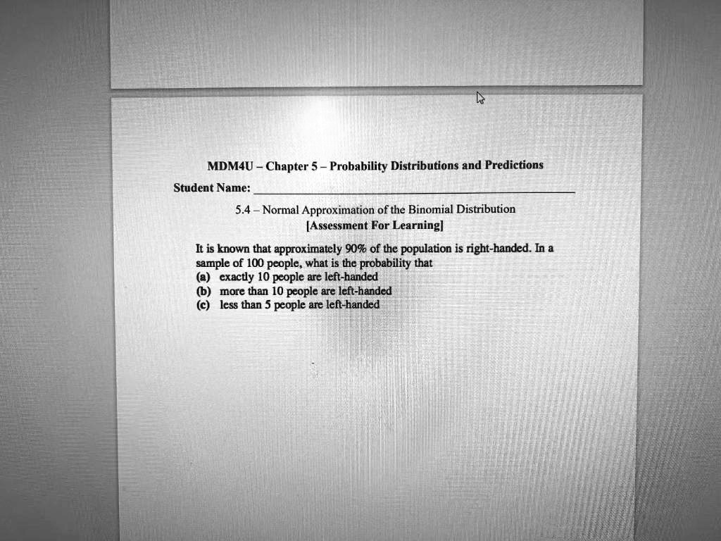 SOLVED: MDM4U-Chapter 5-Probability Distributions and Predictions ...