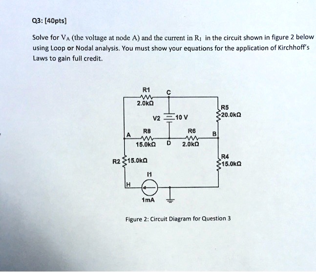 SOLVED: Q3: [4Opts] Solve for VA (the voltage at node A) and the current in Rp in the circuit ...