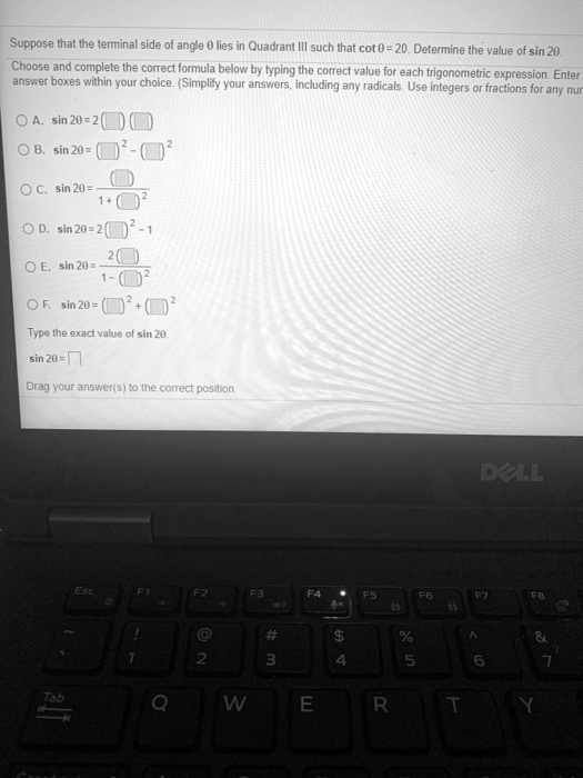 suppose that the lerminal side angle quadrant shc that cot 0 20 ...