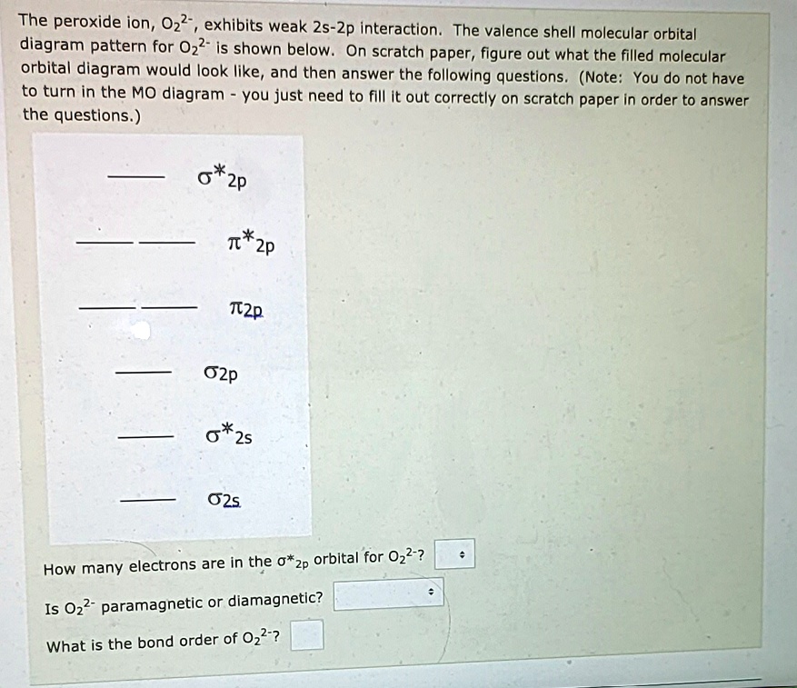 SOLVED: The peroxide ion, O2- exhibits weak 2s-2p interaction. The ...
