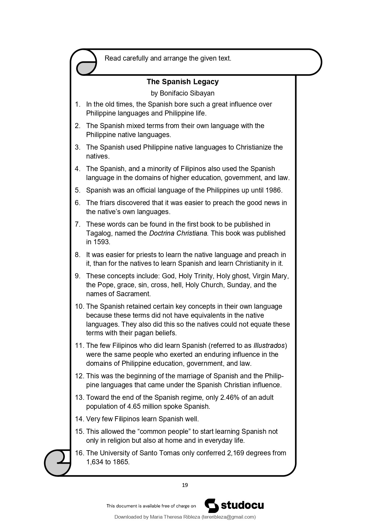 Read carefully and arrange the given text. The Spanish Legacy by ...