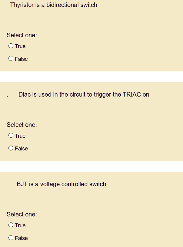 SOLVED: Thyristor is a bidirectional switch. Diac is used in the circuit to trigger the TRIAC on ...