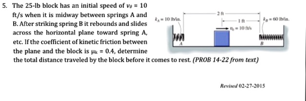 please help 5 the 25 lb block has an initial speed of vo 10 fts when it ...