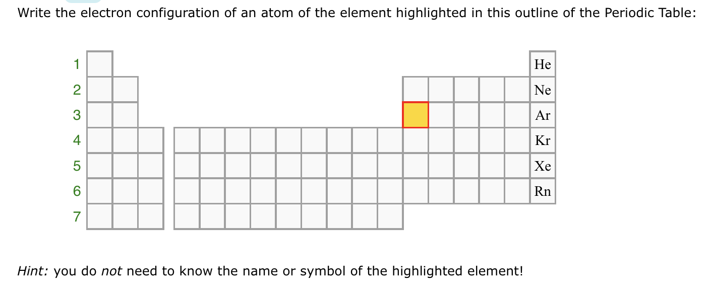 Write the electron configuration of an atom of the element highlighted ...