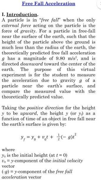 SOLVED: Free FallAcceleration [. Introduction: particle is ~free falr ...