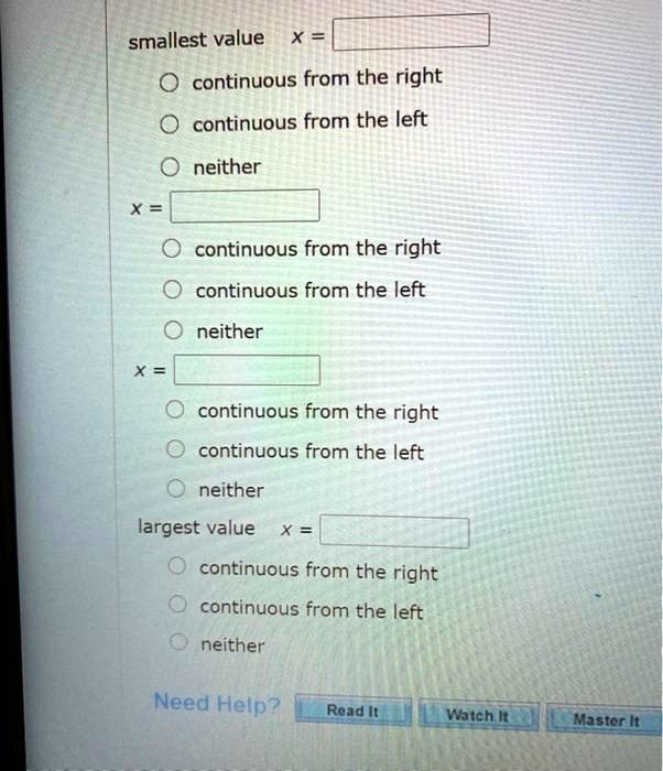 smallest value continuous from the right continuous from the left neither continuous from the ...