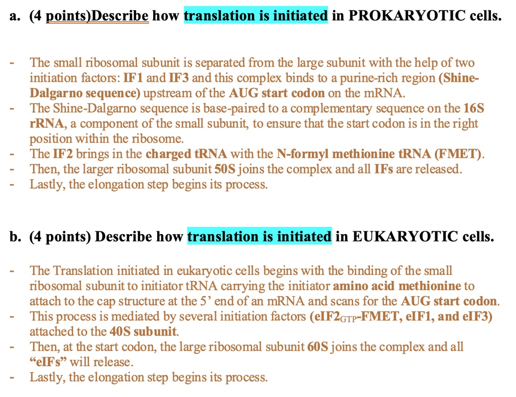 a 4 pointsdescribe how translation is initiated in prokaryotic cells ...