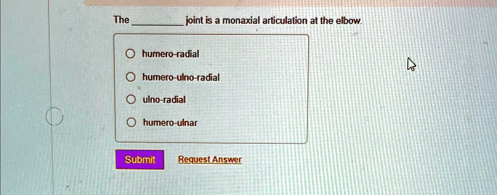 SOLVED: The joint is a monaxial articulation at the elbow. humero ...