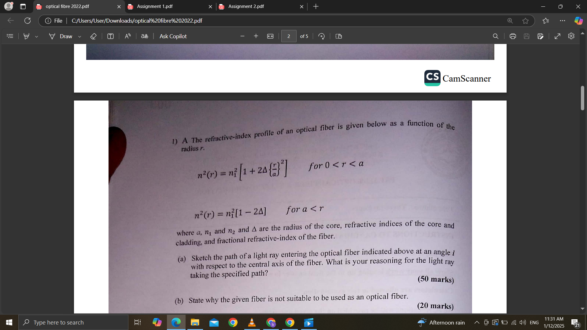 optical fibre 2022.pdf Assignment 1.pdf Assignment 2.pdf File C:/Users/User/Downloads/optical ...