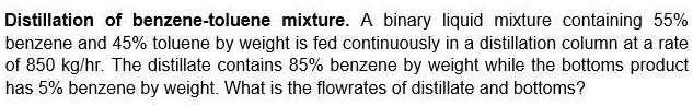 Distillation of benzene-toluene mixture. A binary liquid mixture ...
