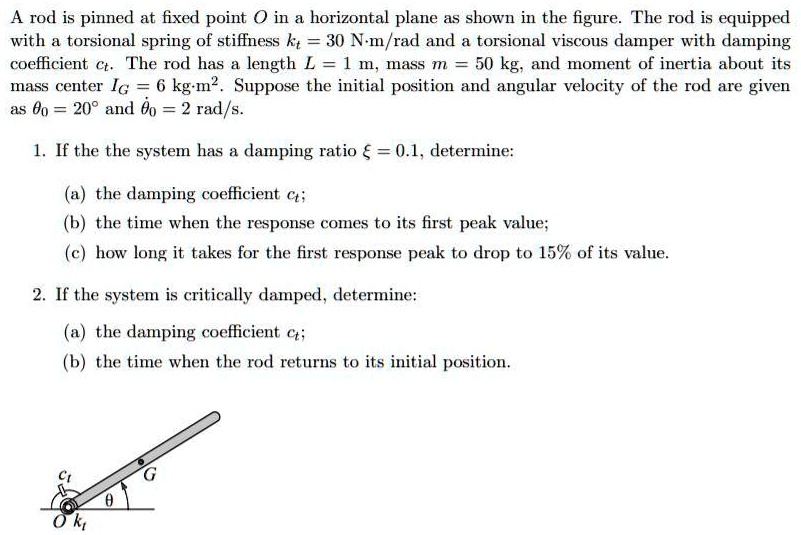 SOLVED: A rod is pinned at a fixed point O in a horizontal plane as shown in the figure. The rod ...