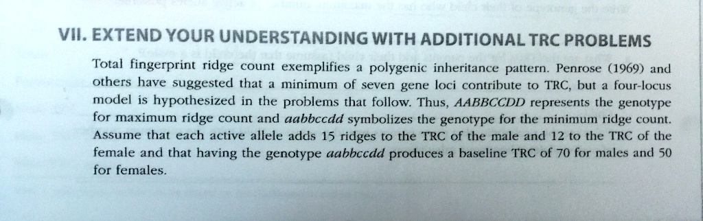SOLVED: Vii. EXTEND YOUR UNDERSTANDING With ADDITIONAL TRC PROBLEMS Total fingerprint ridge ...
