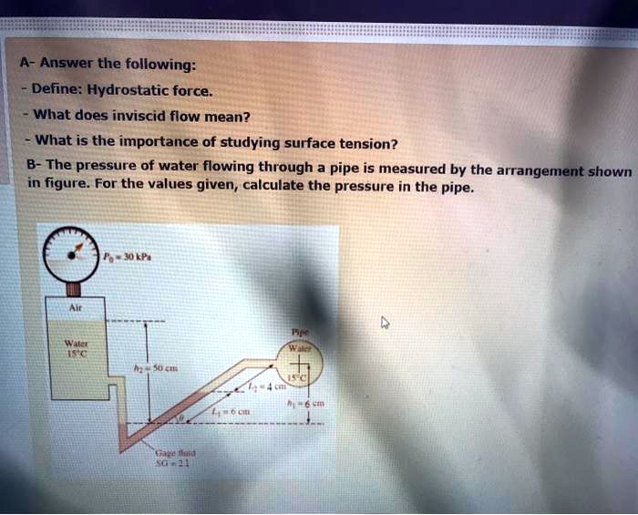SOLVED: A- Answer the following: - Define: Hydrostatic force. - What ...