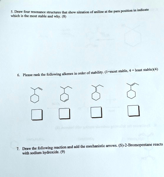 SOLVED: 5. Draw four resonance structurcs that show nitration of ...