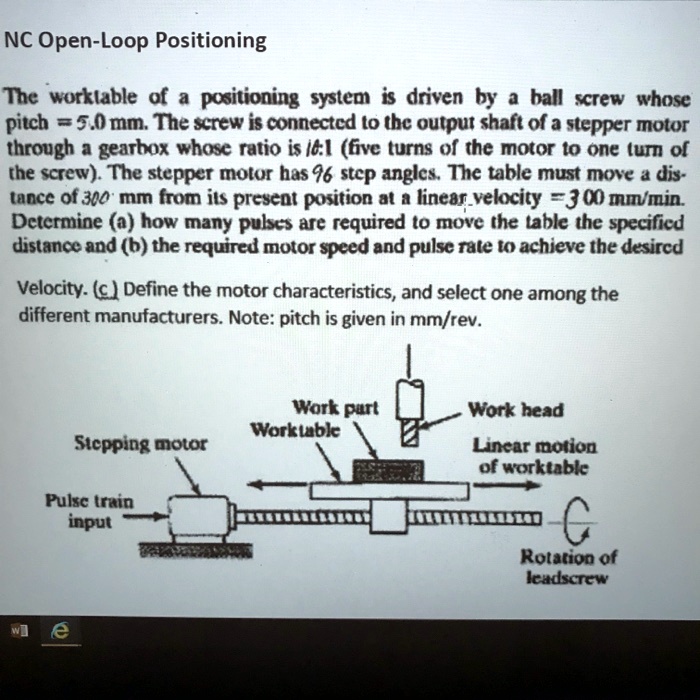 Solved Nc Open Loop Positioning The Worktable Of A Positioning System Is Driven By A Ball Screw