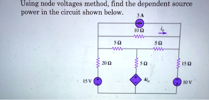 SOLVED: Using node voltage method, find the dependent source power in the circuit shown below ...