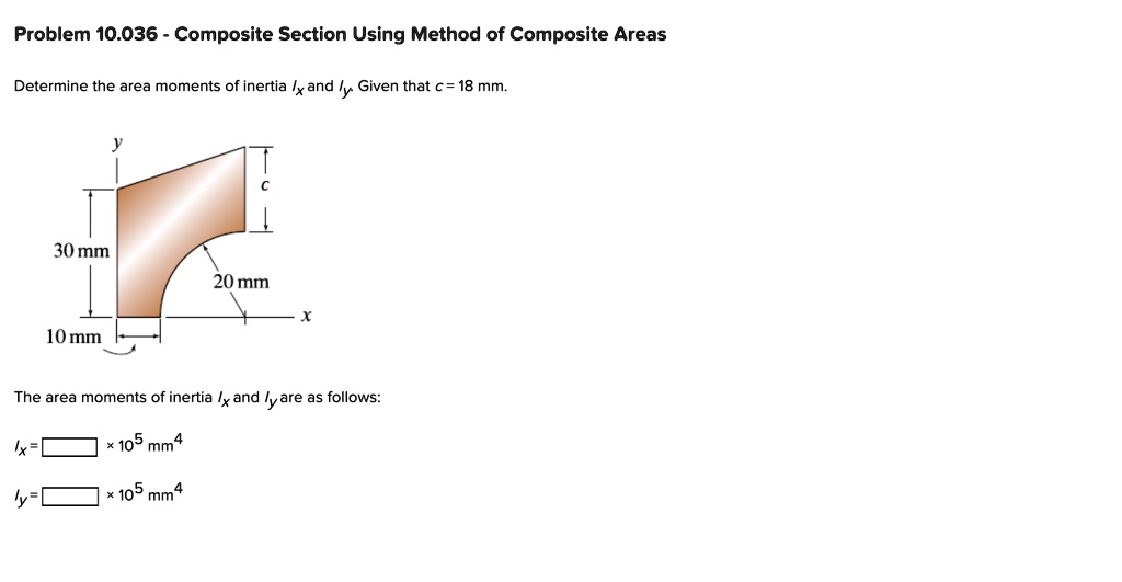 determine the area moments of inertia ix and iy given that c 18 mm ...