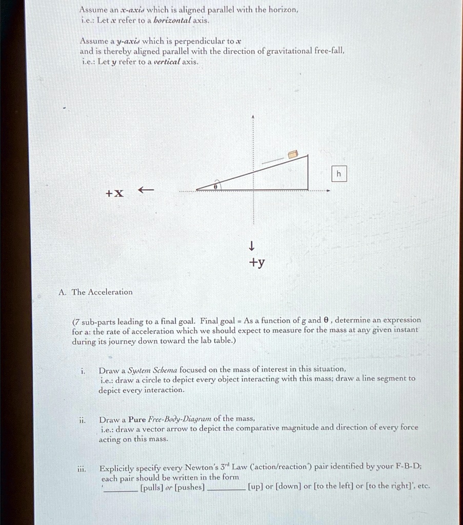 Assume an x-axis which is aligned parallel with the horizon, i.e.: Let ...