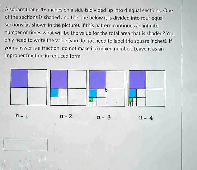 SOLVED: A square that is 16 inches on a side is divided up into 4 equal ...
