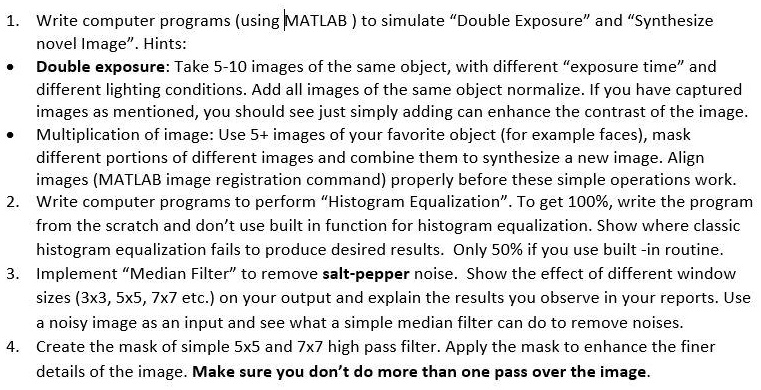 Solved Texts 1 Write Computer Programs Using Matlab To Simulate Double Exposure And 4641