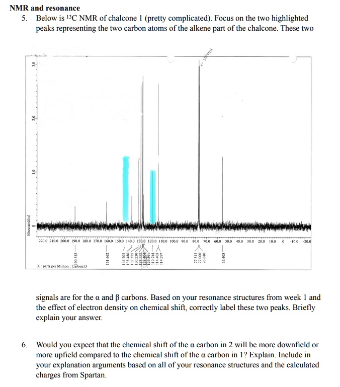 SOLVED:NMR and resonance Below is I3C NMR of chalcone (prelly ...