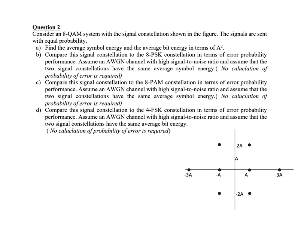 Question 2: Consider an 8-QAM system with the signal constellation shown in the figure. The ...