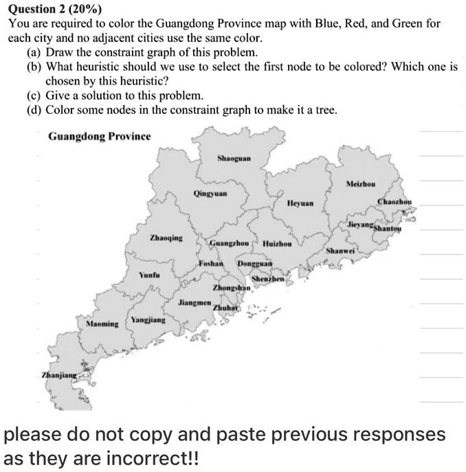 Question 2 (20%) You are required to color the Guangdong...