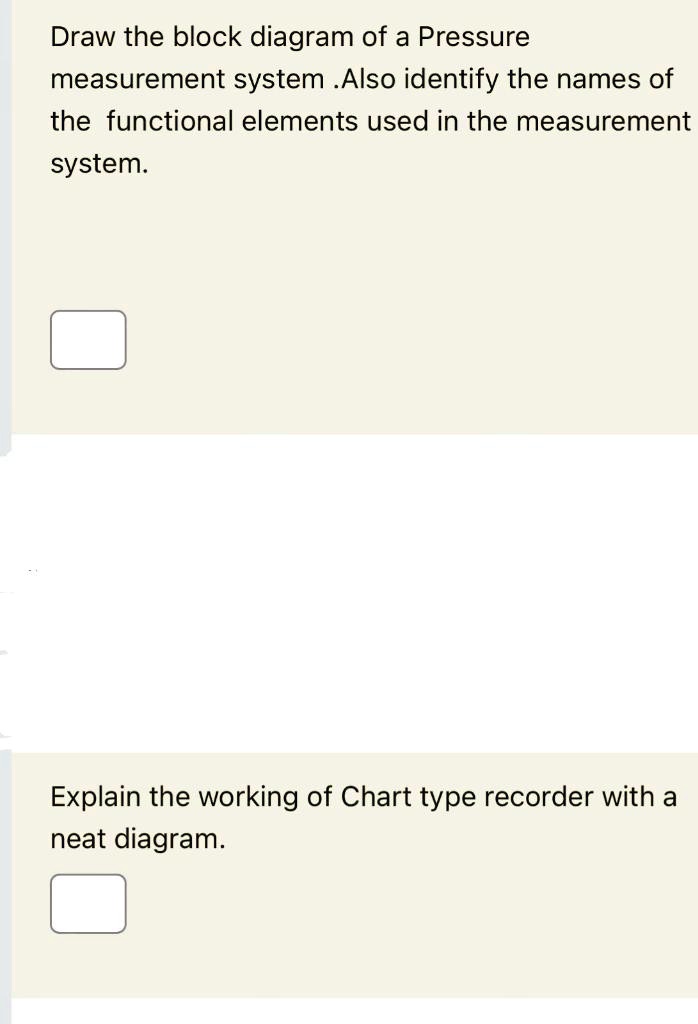 SOLVED: Draw the block diagram of a Pressure measurement system .Also ...