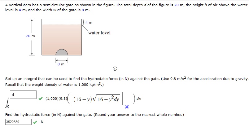 SOLVED: vertica dam has semicircular gate as shown in the figure The ...