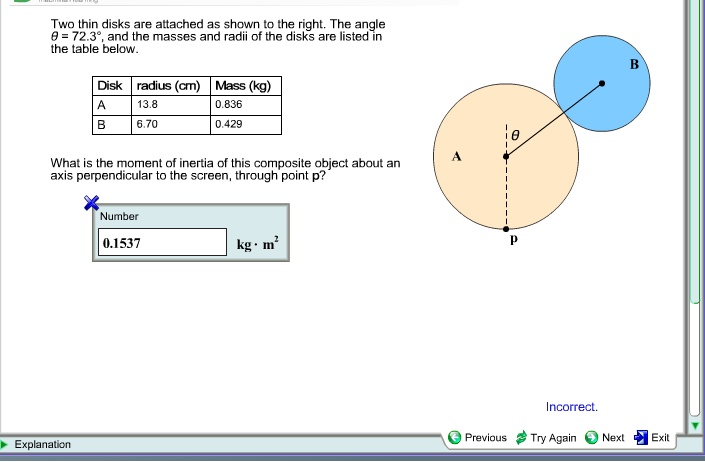 SOLVED: Two thin disks are attached as shown on the right: The angle is 72.3 and the masses and ...