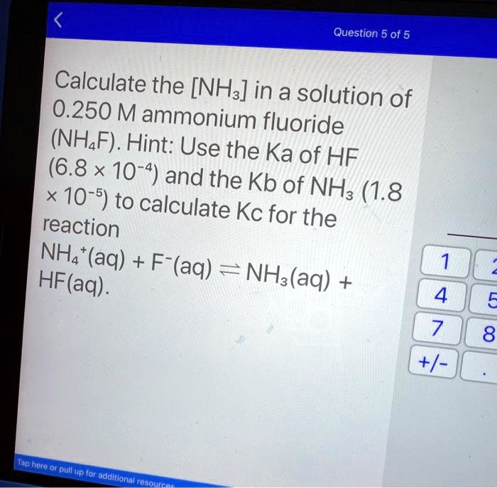 question 5 of 5 calculate the nh in a solution of 0250 mammonium ...