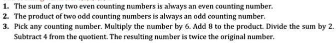 the sum of any two even counting numbers is always an even counting number the product of two ...