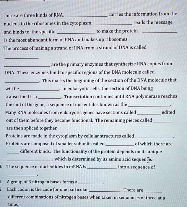 SOLVED: There are three kinds of RNA: messenger RNA (mRNA) carries the information from the ...