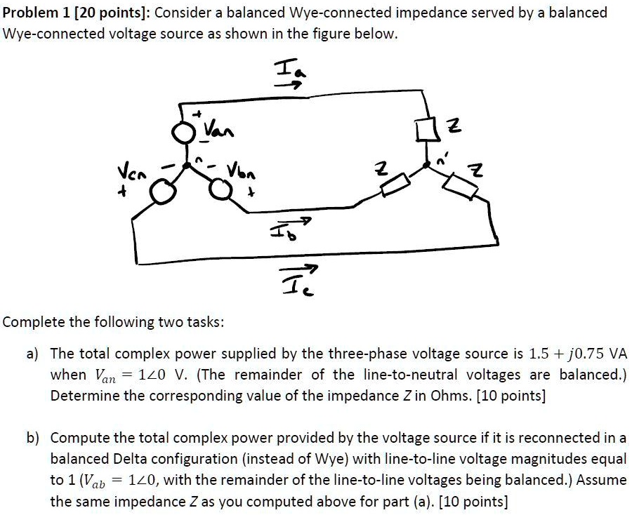 Problem 1 [20 points]: Consider a balanced Wye-connected impedance ...