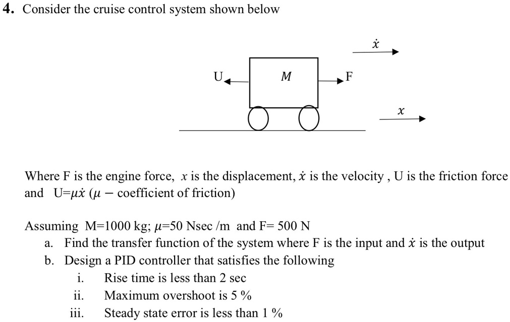 SOLVED: 4. Consider the cruise control system shown below: M x x Where ...