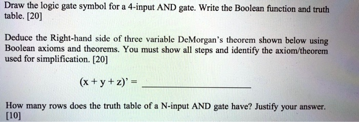 SOLVED: Draw the logic gate symbol for a 4-input AND gate. Write the Boolean function and truth ...