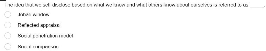 SOLVED: The idea that we self-disclose based on what we know and what ...