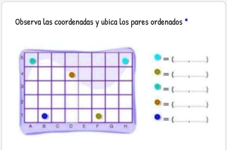 SOLVED: Observa las coordenadas y ubica los pares ordenados Observa las ...