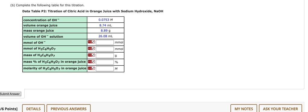 (b) Complete the following table for this titration. Data Table P2 ...