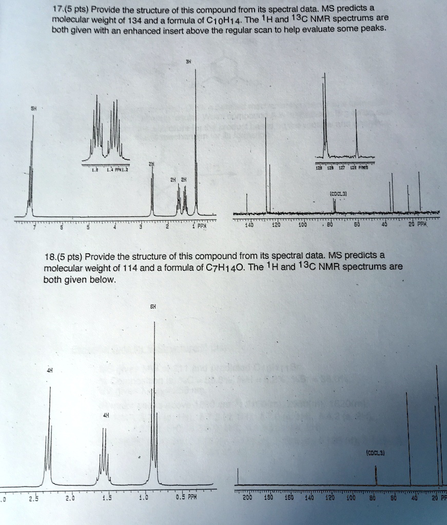 SOLVED: 17. (5 pts) Provide the structure of this compound from its spectral data. MS predicts a ...