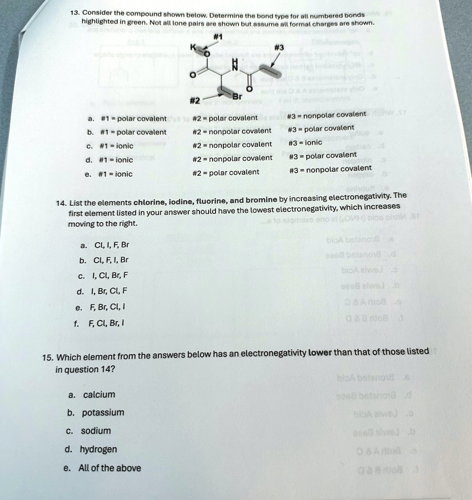 13 consider the compound shown below determine the bond type for all ...