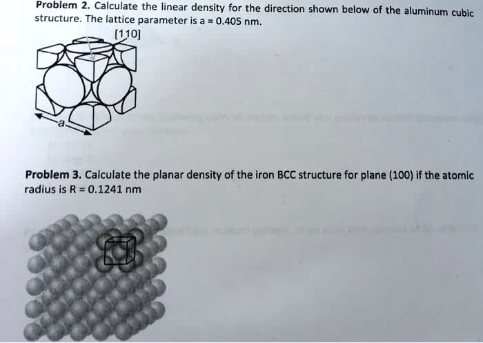 Problem 2. Calculate the linear density for the direction shown below of the aluminum cubic ...