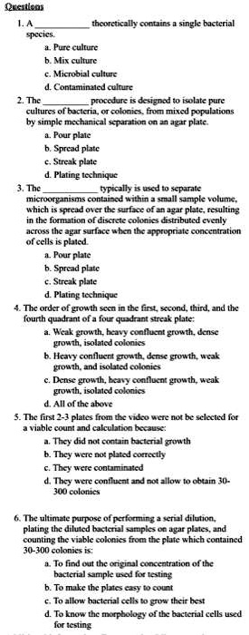 SOLVED: Texts: Microbiology Lab Quiz 3 Questions: 1. A theoretically ...