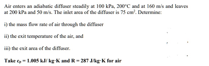 air enters an adiabatic diffuser steadily at 100 kpa 2009c and at 160 ...