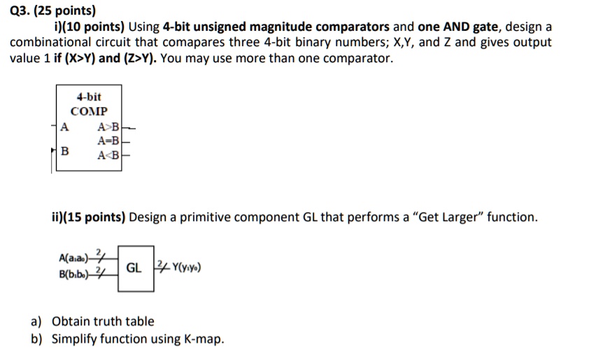 Solved Q3 25 Points I 10 Points Using 4 Bit Unsigned Magnitude Comparators And One And