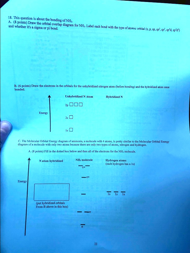 18. This question is about the bonding of NH3. A. (8 points) Draw the ...