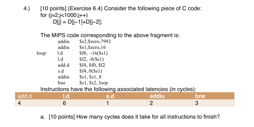 4 10 points exercise 64 consider the following piece of c code for ...