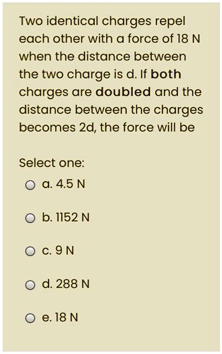 Solved Two Identical Charges Repel Each Other With A Force Of 18 N